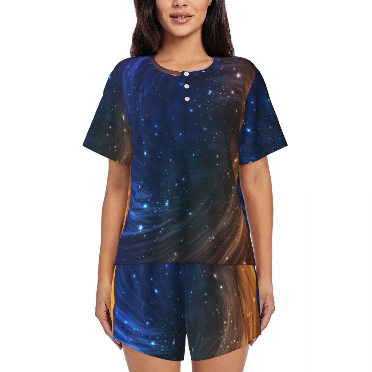 Galaxy Outer Space Pajamas Short Sleeves Flaming Star Nebula 2 Piece ...