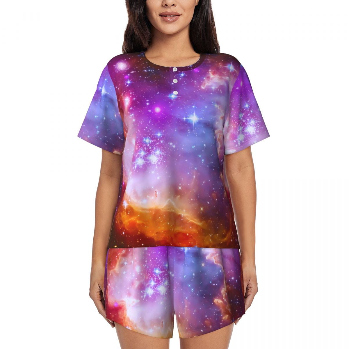 Galaxy Outer Space Pajamas Short Sleeves Flaming Star Nebula 2 Piece ...