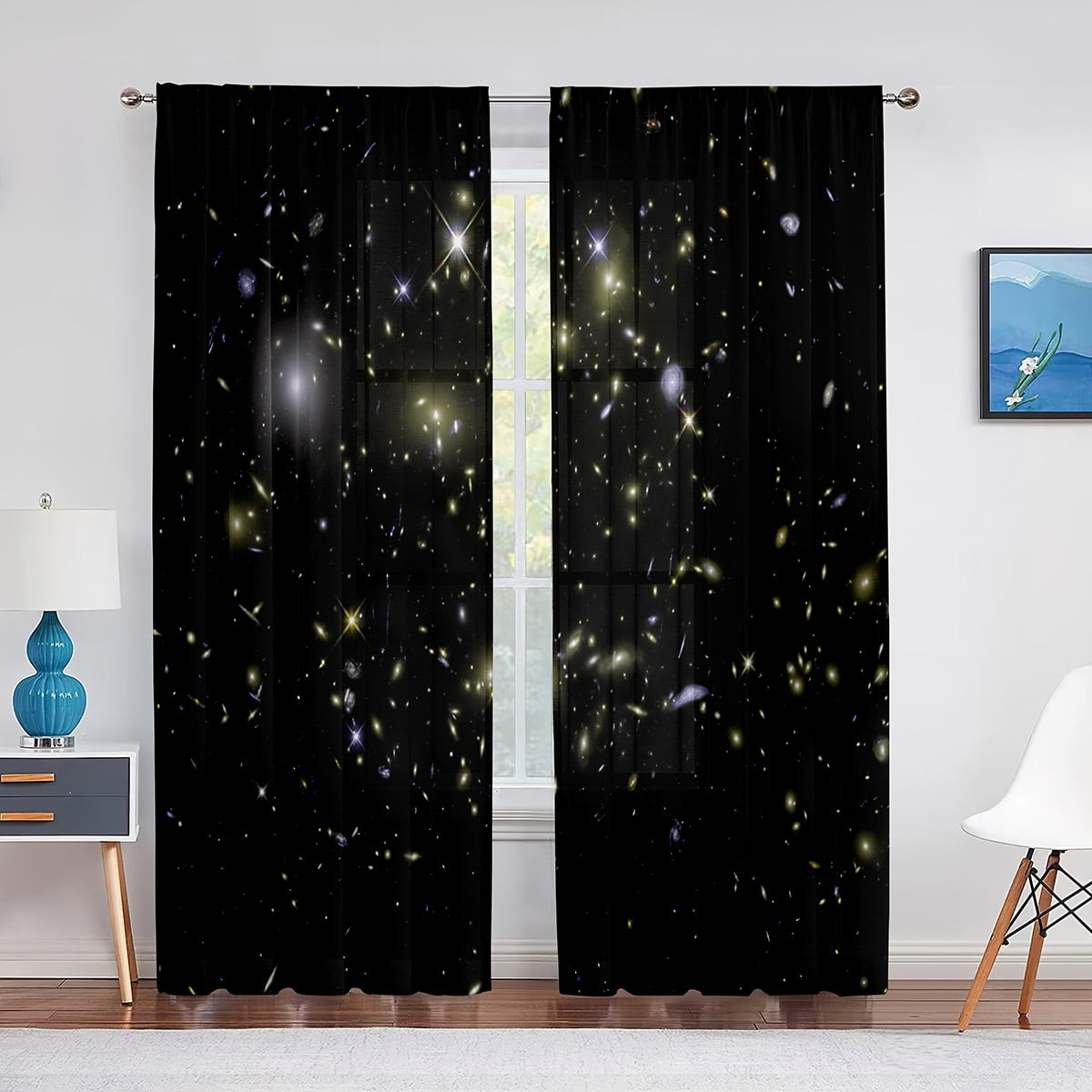 Galaxy Outer Space Sheer Voile Curtain for Living Room Bedroom Kitchen ...