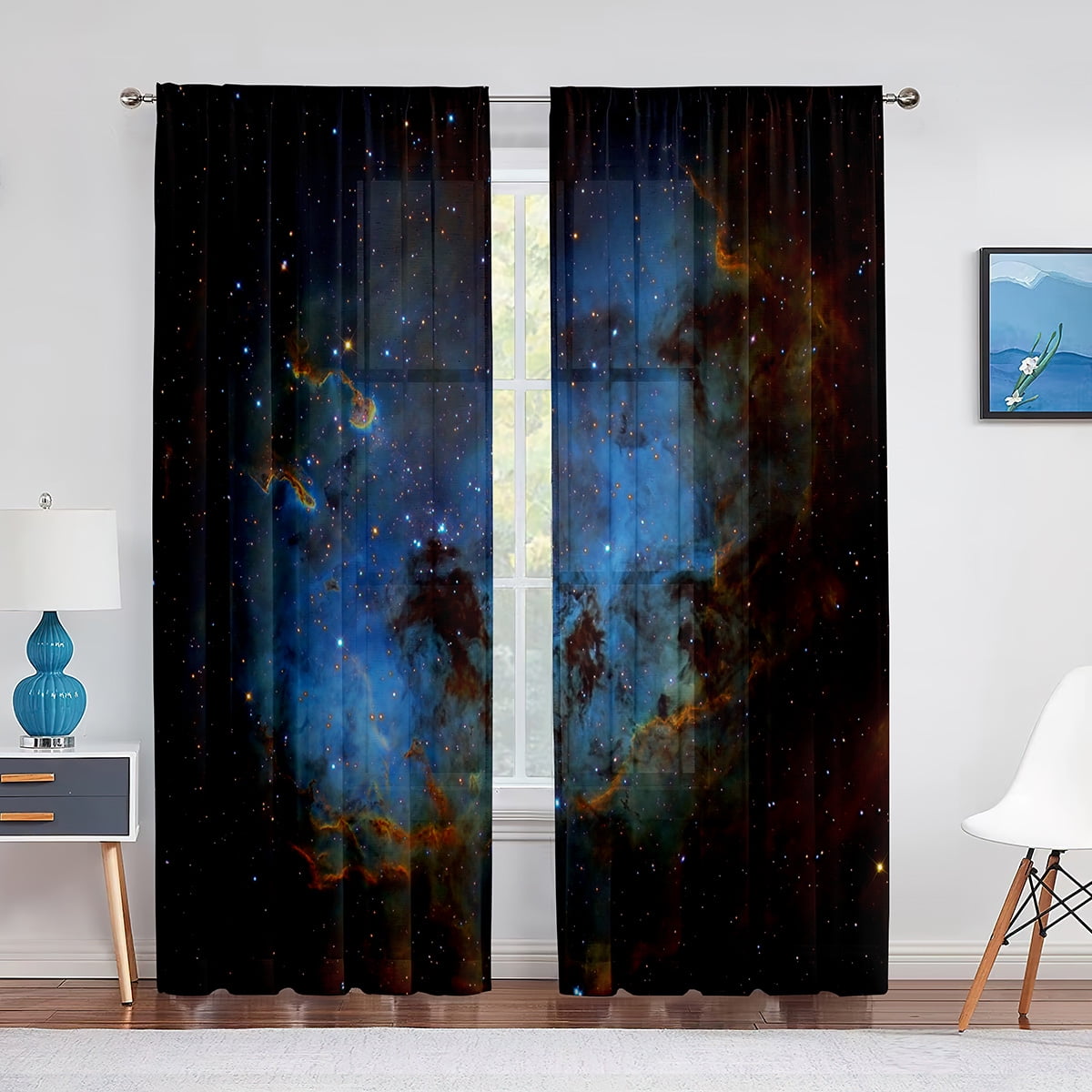 Galaxy Outer Space Sheer Voile Curtain for Living Room Bedroom Kitchen ...