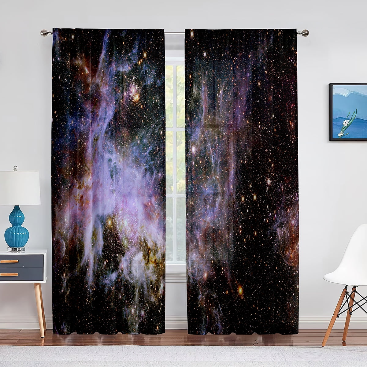 Galaxy Outer Space Sheer Voile Curtain for Living Room Bedroom Kitchen ...