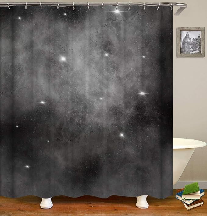 Galaxy Outer Space Shower Curtains Fabric,Night Sky Stars Grey Black ...