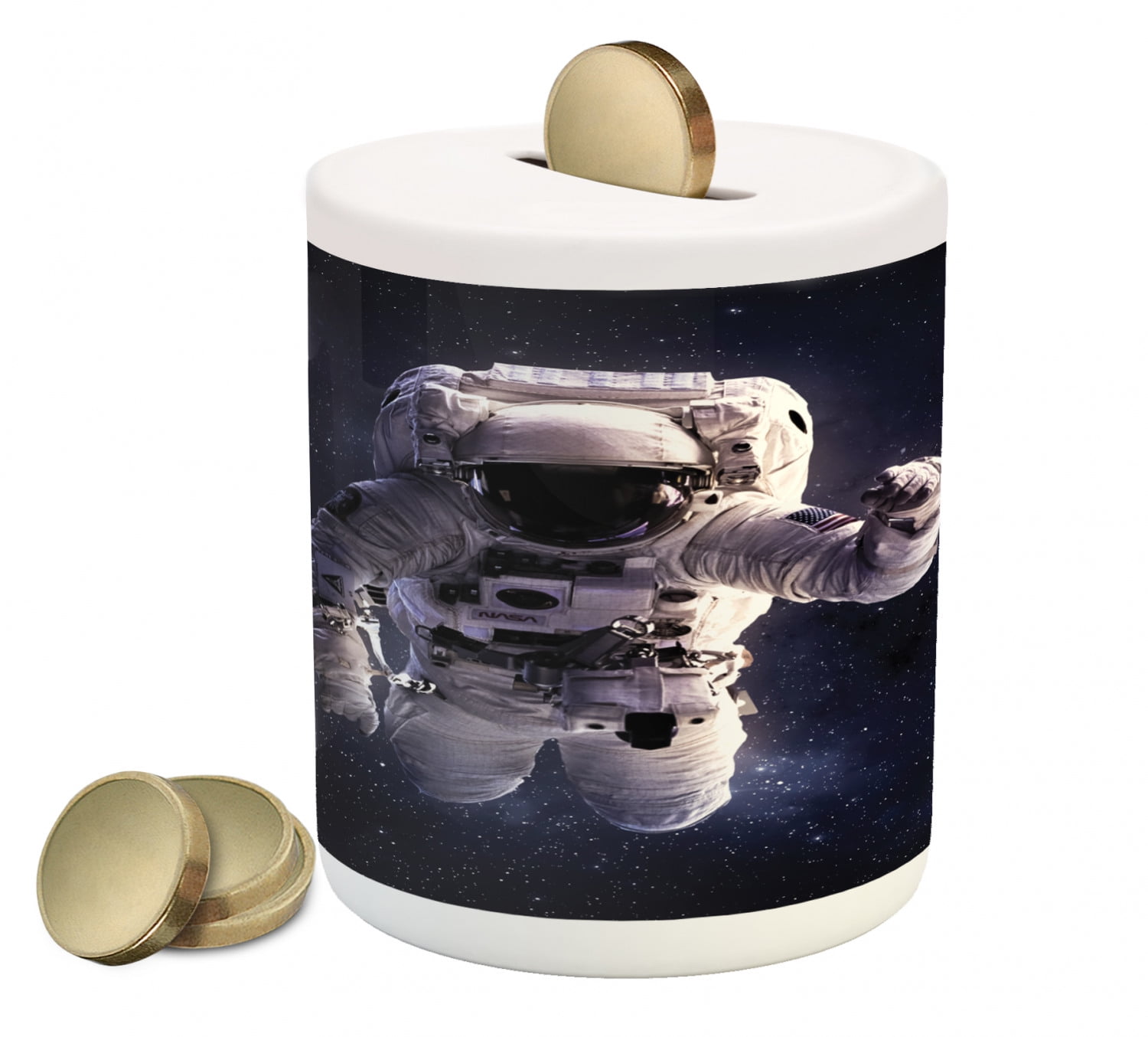 Galaxy Piggy Bank, Astronaut in Outer Space Stardust Nebula in Milky ...