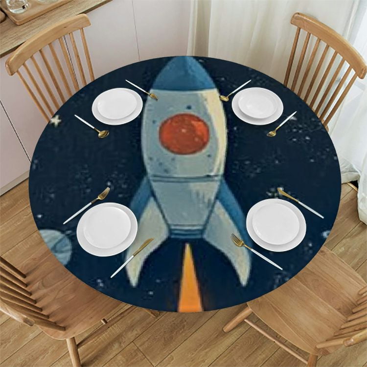 Galaxy Planet Astronaut Round Tablecloth with Elastic Edge,Universe ...