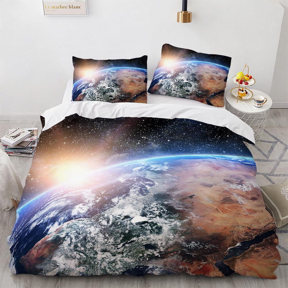 Galaxy Planet King Duvet Cover Universe Sky Bedding Set 3D Blue Earth ...