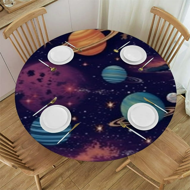 Galaxy Planet Stars Round Tablecloth with Elastic Edge,Universe Solar ...