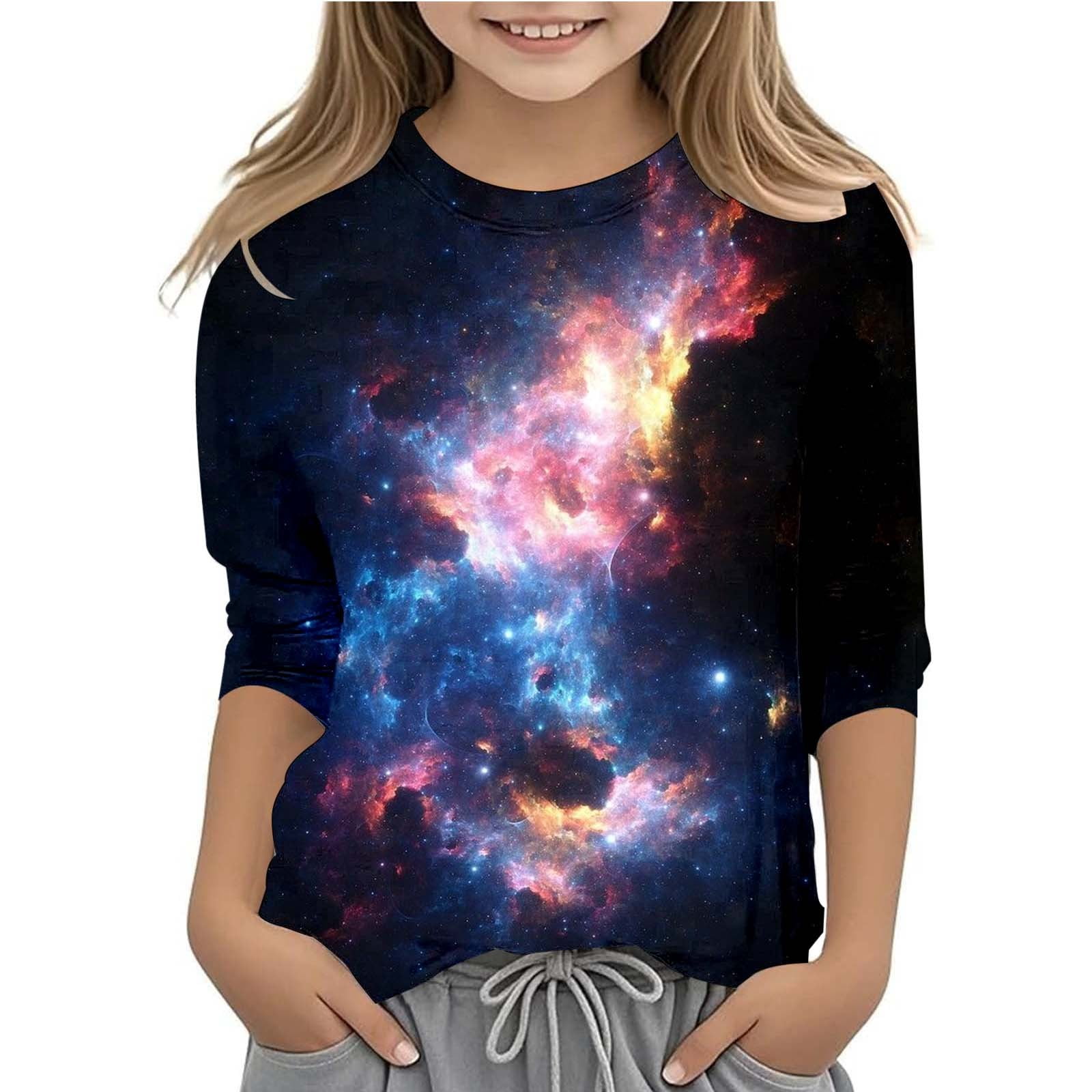 Galaxy Print T Shirts for Toddler Girls 3/4 Sleeve Fashion Blouse T ...