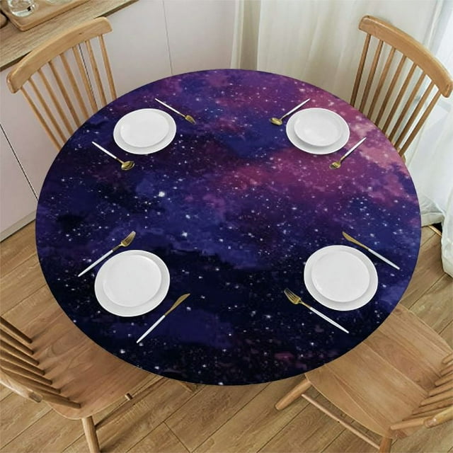 Galaxy Round Fitted Tablecloth, Starry Night Nebula Cloud Celestial ...