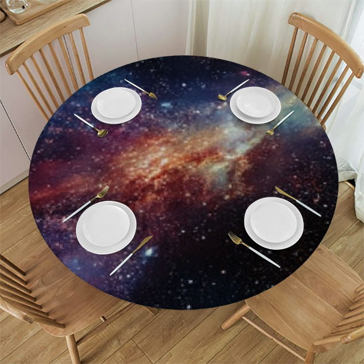 Galaxy Round Fitted Tablecloth, Starry Night Nebula Cloud Celestial ...
