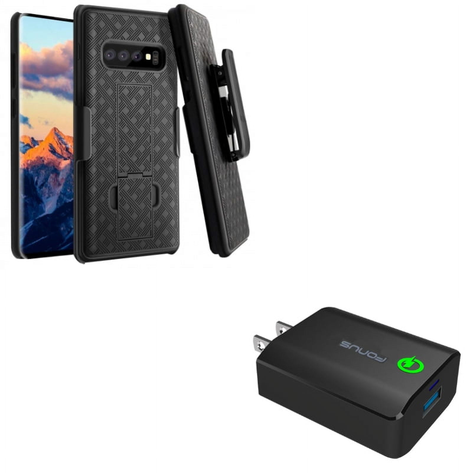 Galaxy S10 Plus (S10+) - Holster Case Belt Clip w Fast 18W Home Charger ...