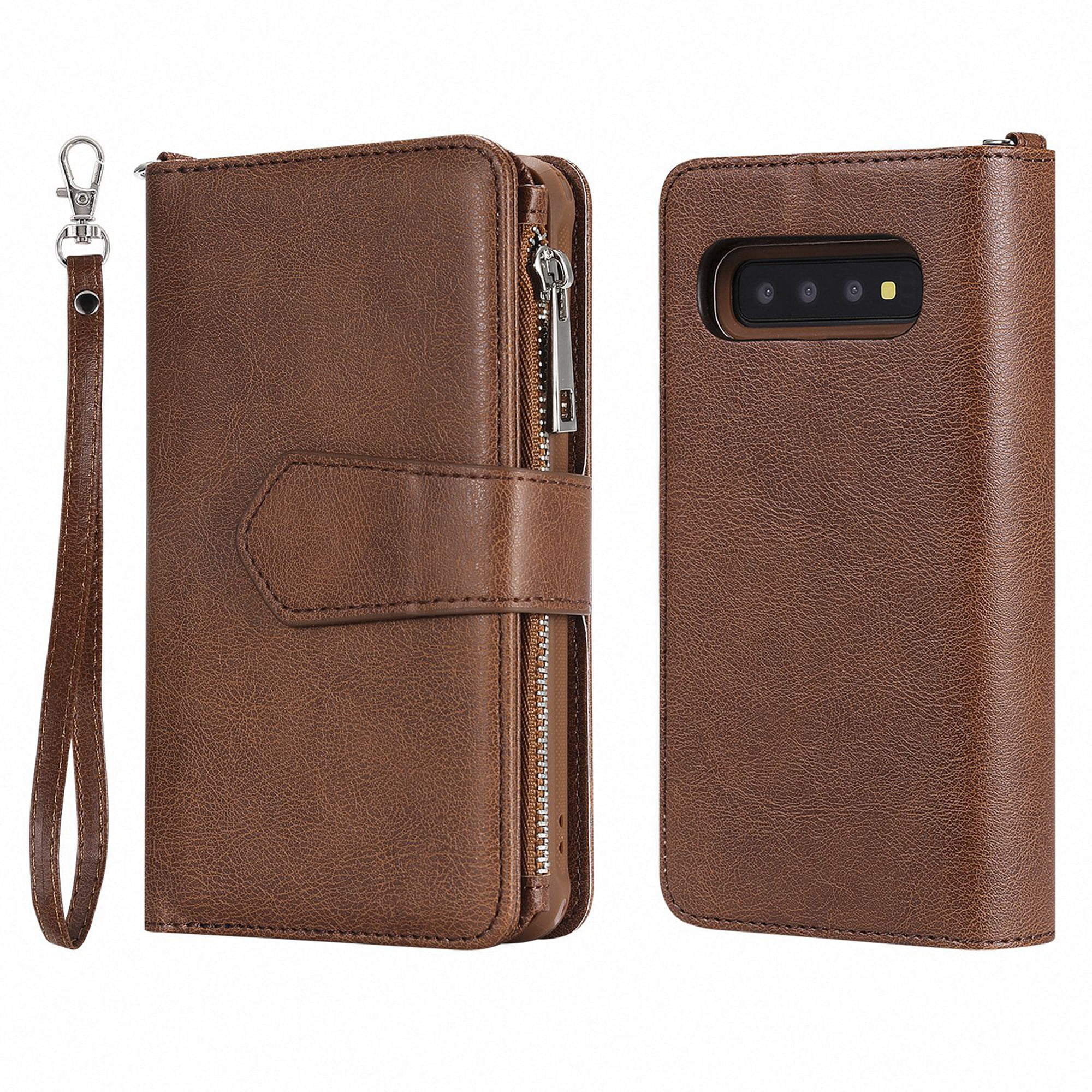Galaxy S10 Wallet Case, Dteck Pure Color PU Leather Case, Zipper Wallet ...