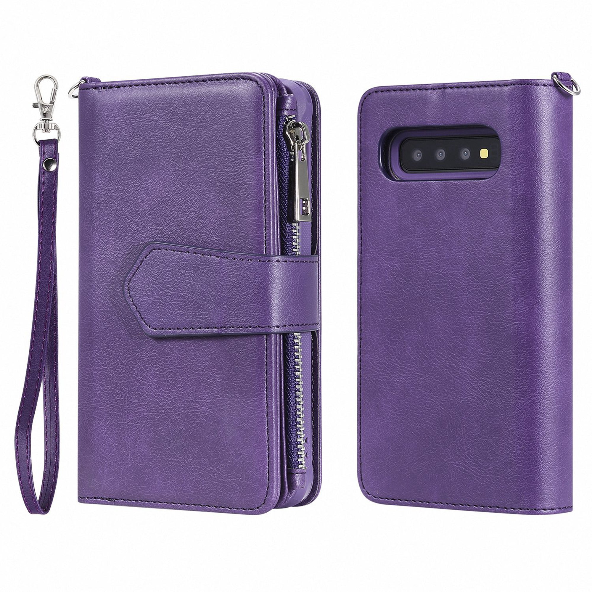 Galaxy S10+ Wallet Case, Dteck Pure Color PU Leather Case, Zipper ...