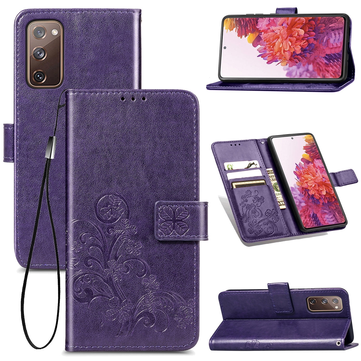 Galaxy S20 FE 5G Case, S20 FE Case, Allytech Premium PU Leather Floral Embossed Hand Wrist ...