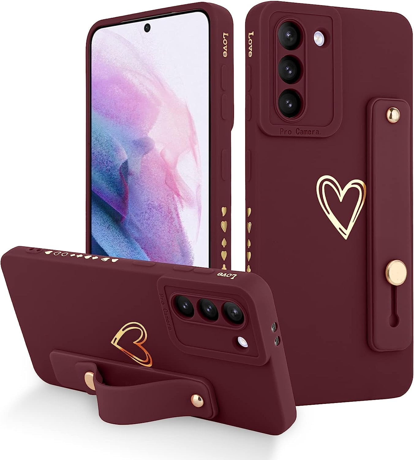 Galaxy S21 5G Case - Wine Red, Love Hearts Pattern, Slim Protective ...