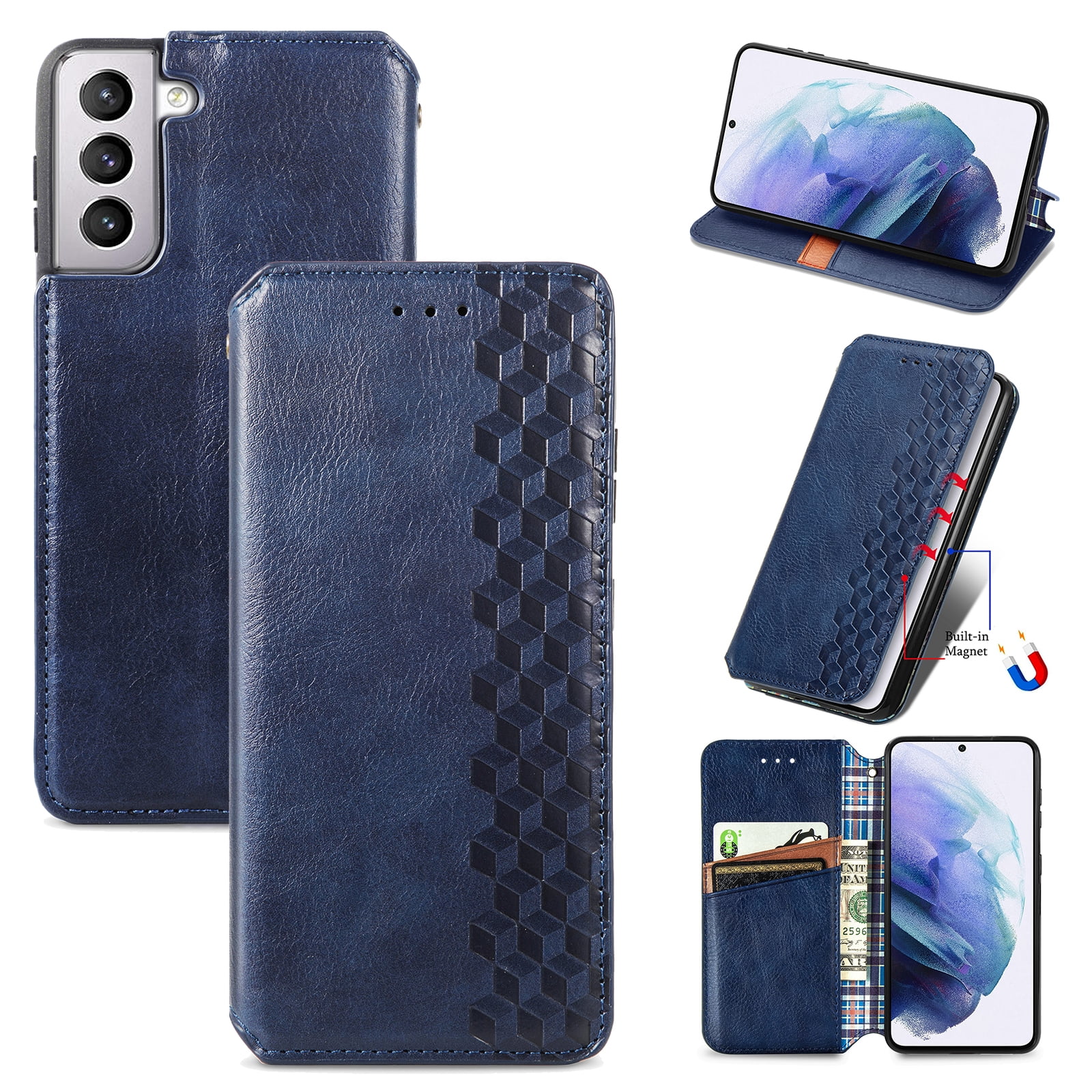 Galaxy S21 Case, PU Leather TPU Wallet Cover with Card Holder Kickstand ...