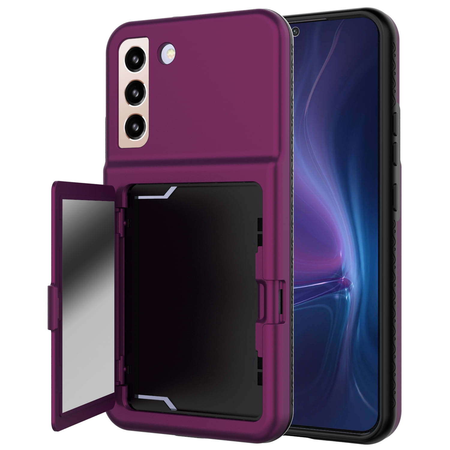 Galaxy S22 Card Holder Wallet Case,Dteck Shockproof Rubber Hybrid PC ...