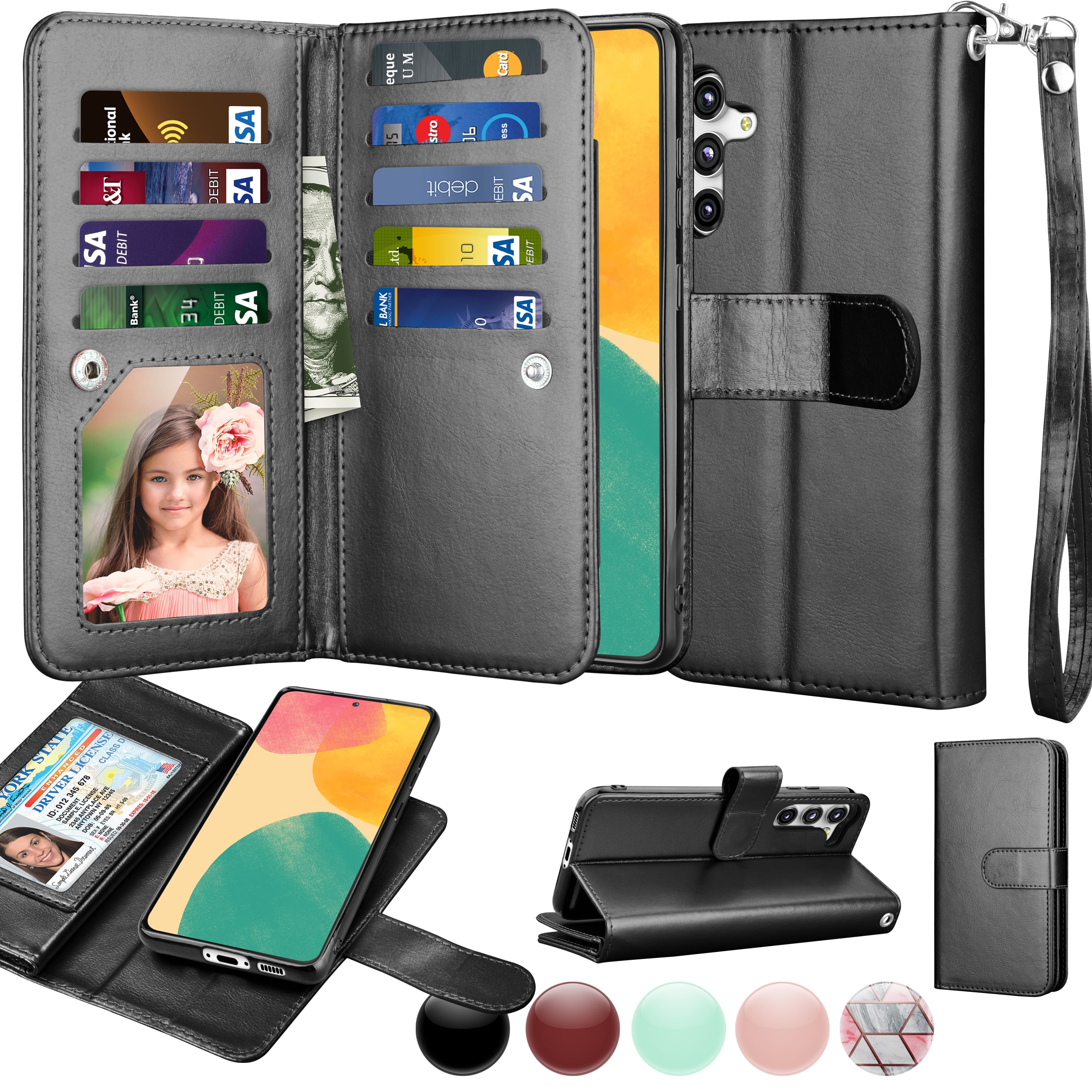 Galaxy S23 FE 5G Case, Samsung S23 FE 5G Wallet Magnetic Detachable with 9 Card Holder for Women ...