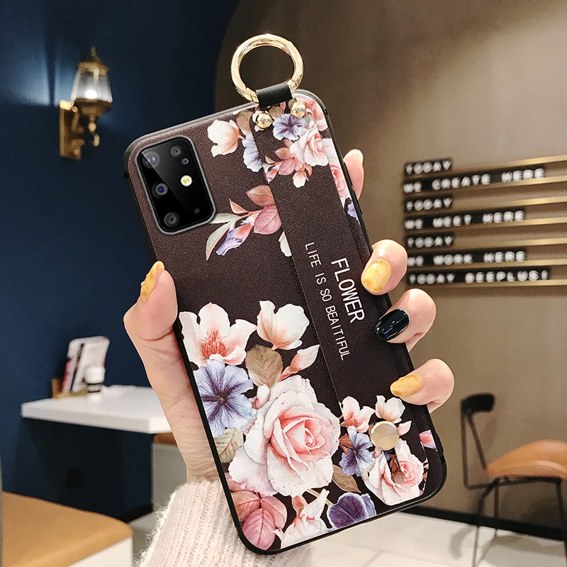Galaxy S23 FE S24 Ultra Case Fashion Leaf Flower Wrist Strap Phone ...