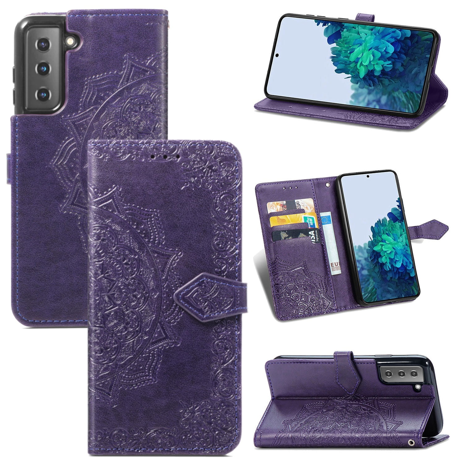 Galaxy S23 Plus Wallet Case, Dteck Embossed Flower PU Leather Magneitc ...