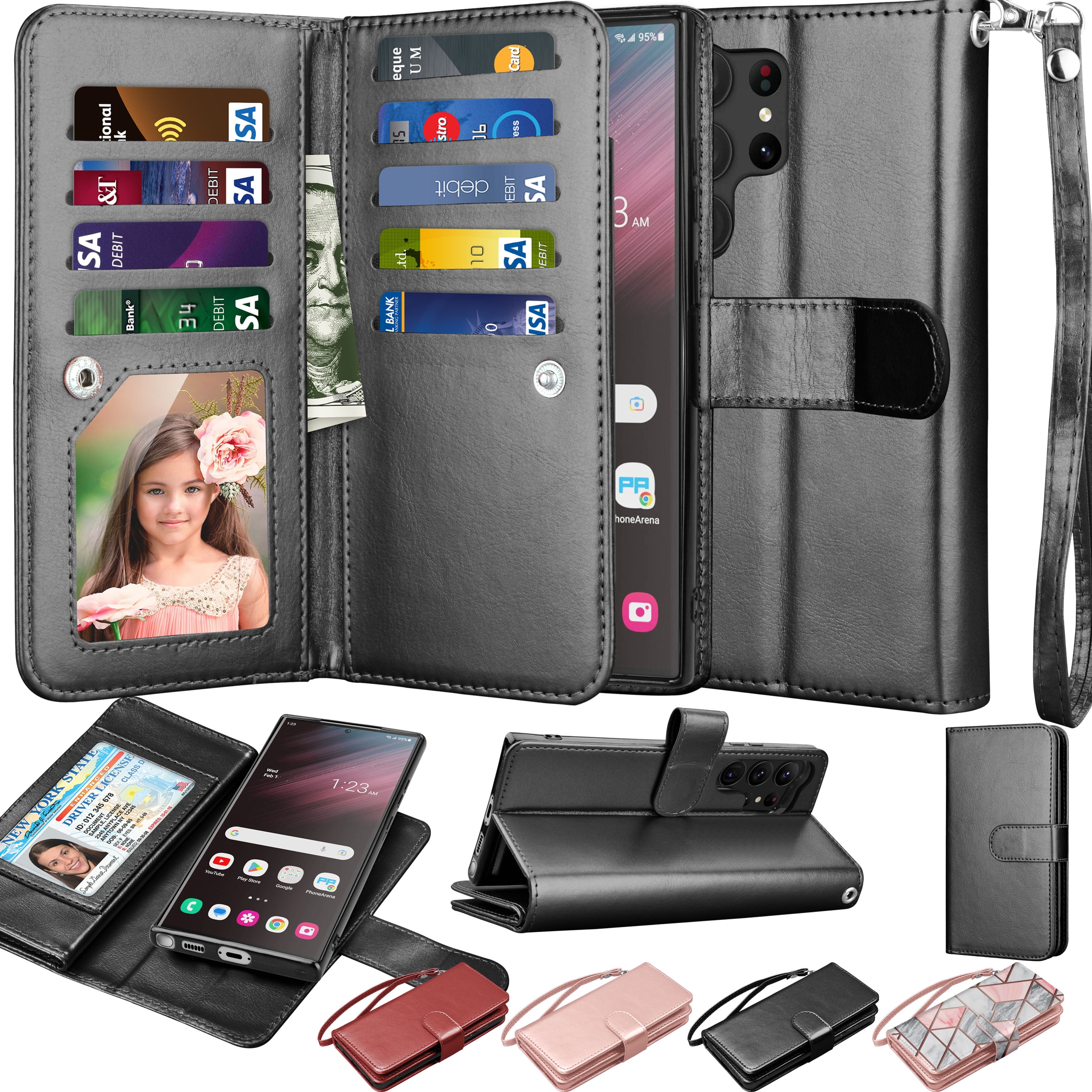 Samsung Galaxy S23 Ultra 5G Wallet Case, Njjex PU Leather, 9 Card Slots, Detachable Case, Flip ...