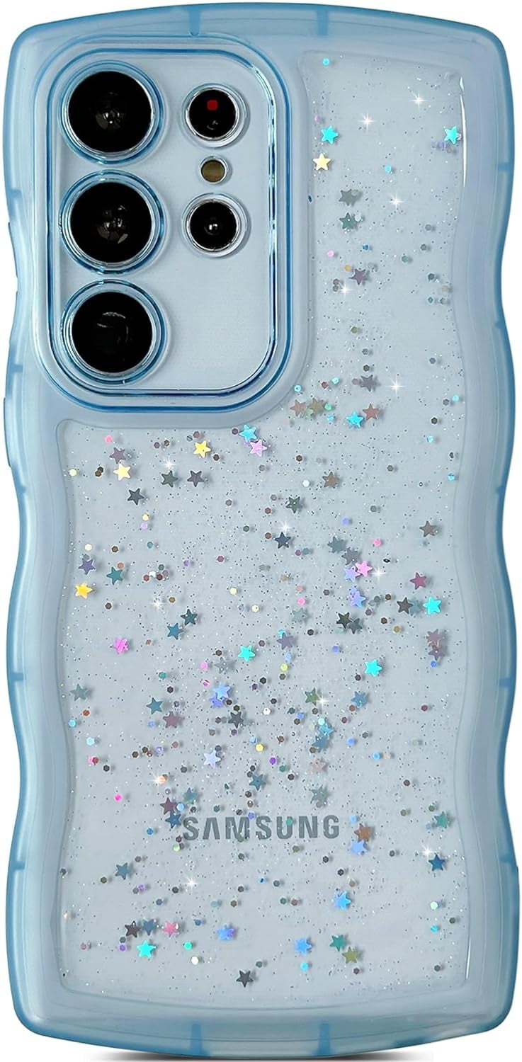 for Galaxy S23 Ultra Case 6.8",Curly Wavy Anti-Slip Grip Design Bling ...