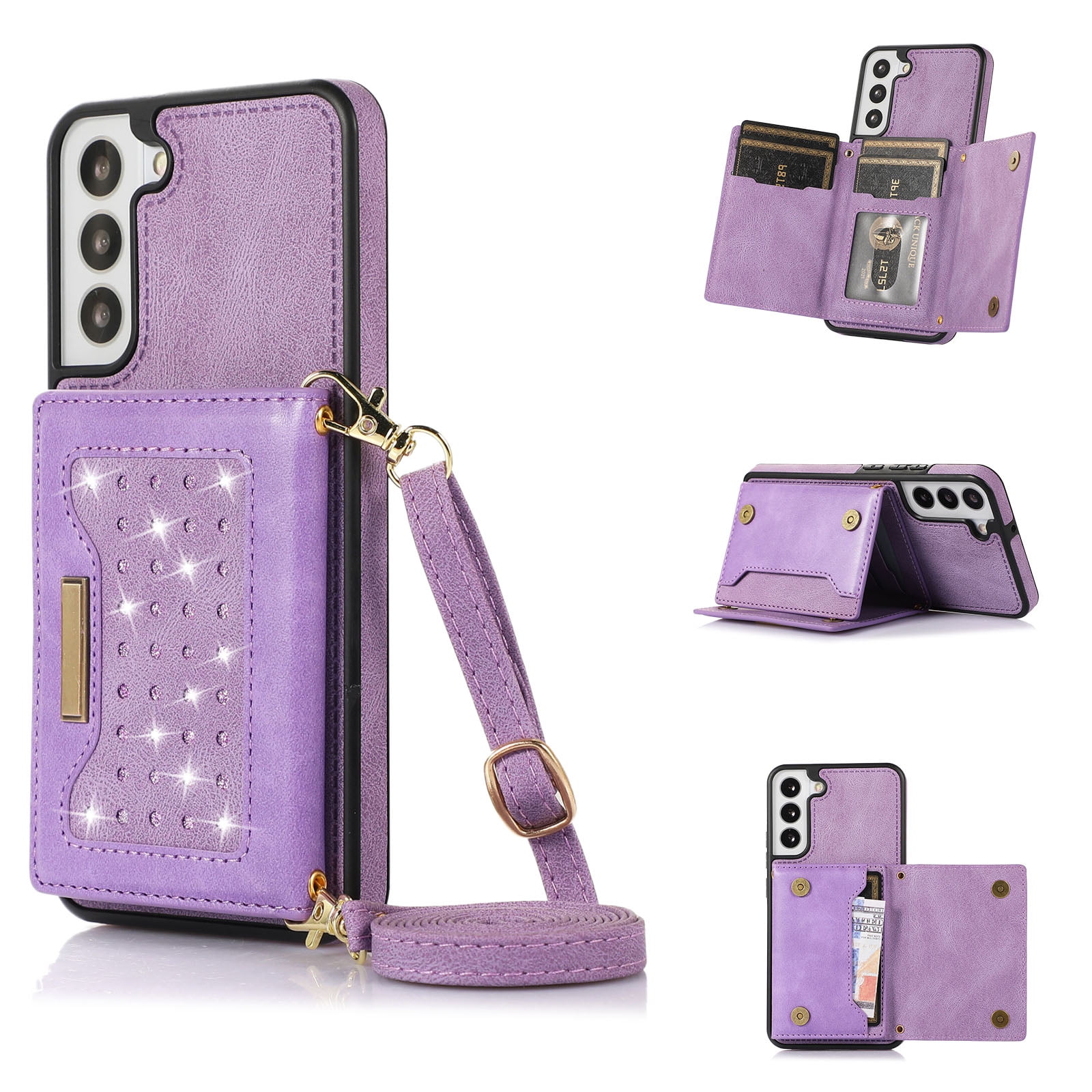 Galaxy S23 Wallet Case with Detachable Shoulder Strap, Luxury PU ...