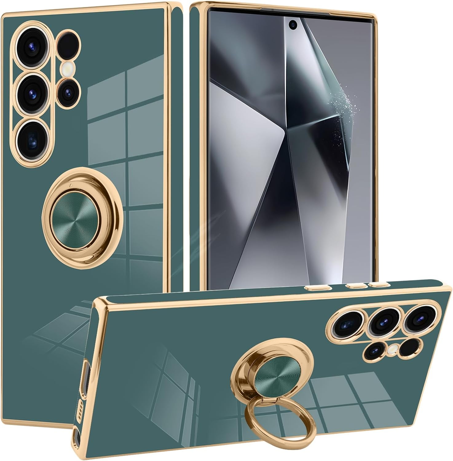 Galaxy S24 Ultra Case with Phone Ring Stand Full Body Protection Plated ...