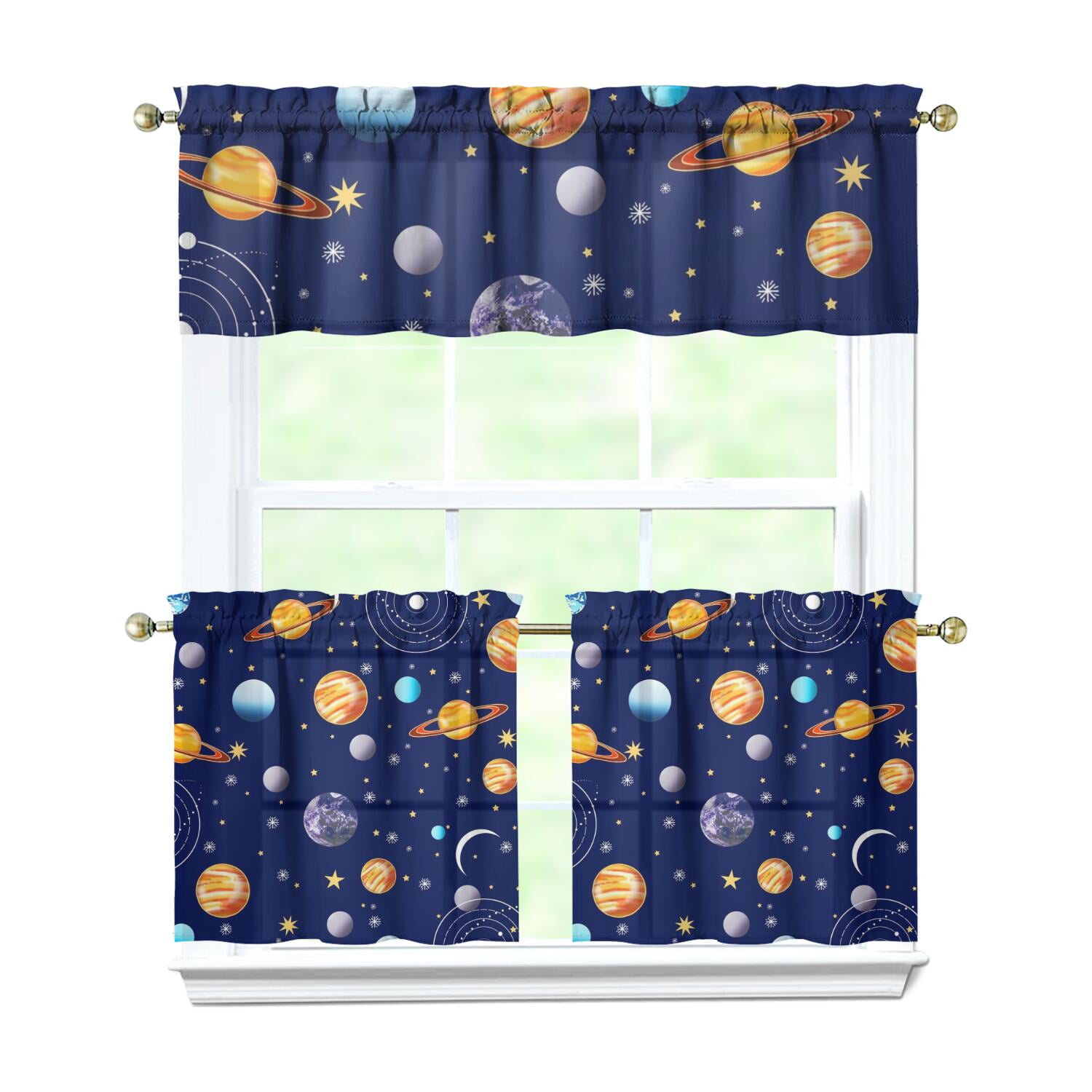 Galaxy Sci-fi Lovers Kitchen Curtains Set - Celestial Space Geek Tier ...