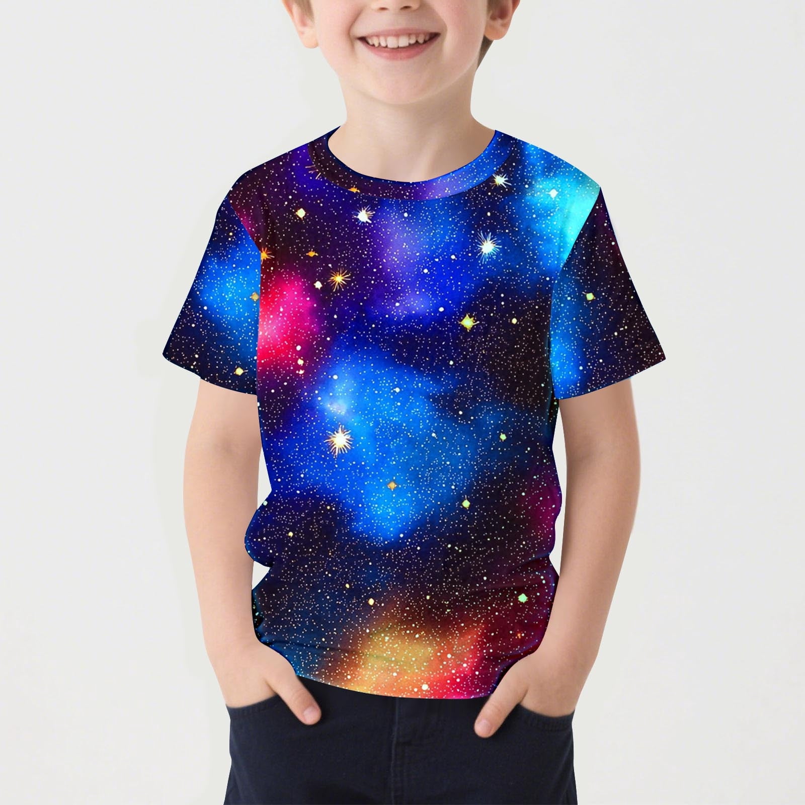 Galaxy Shirt for Girls Kids Short Sleeve T-Shirt Space Print Top Soft ...