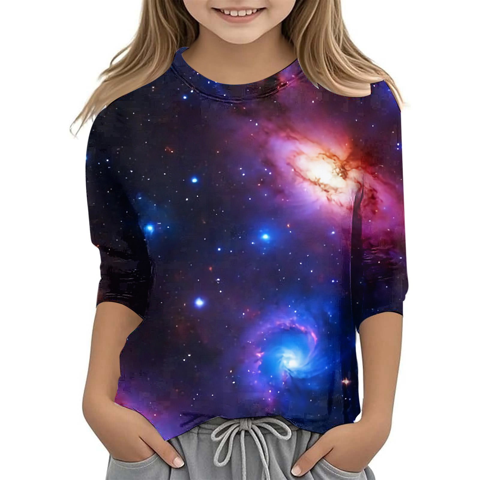Galaxy Shirt for Toddler Girls Short Sleeve Starry Print Clothes Outfit ...