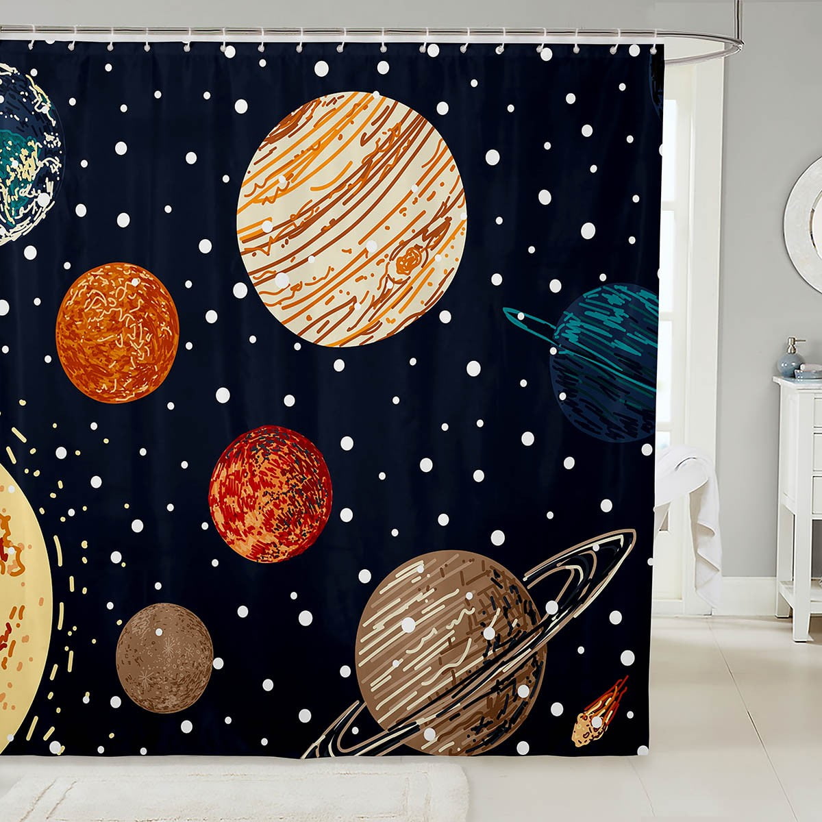 Galaxy Shower Curtain Solar System Bath Curtain for Boys Girls Universe ...