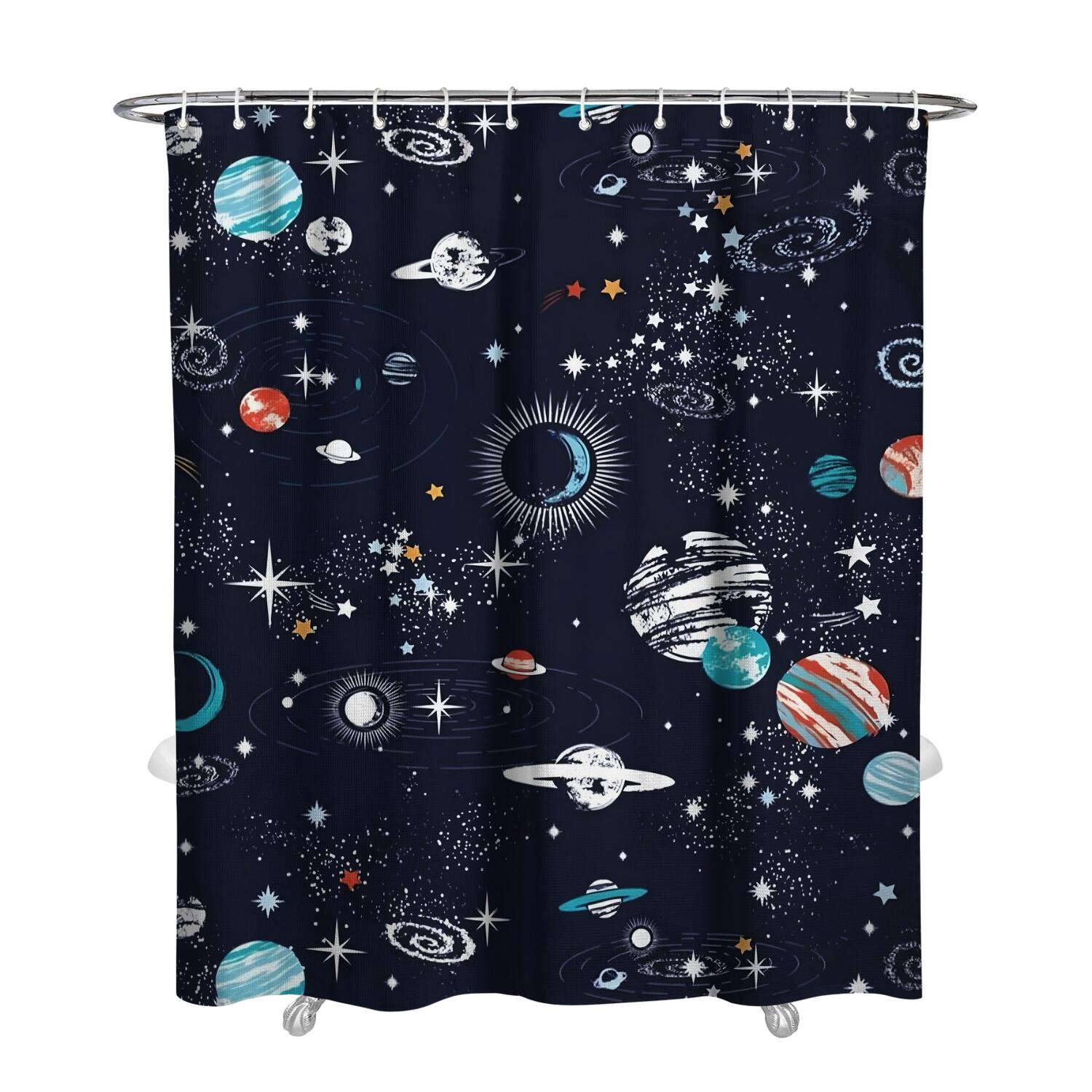 Galaxy Shower Curtain, Space Astronaut Planet Star Constellation Moon ...