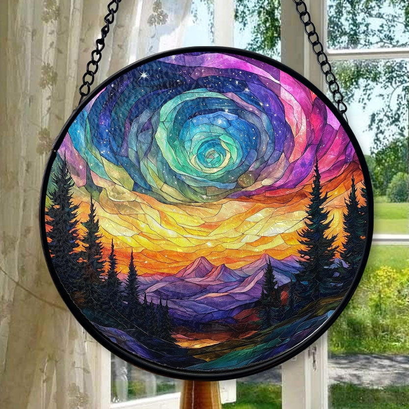 Galaxy Sky Faux Stained Glass Suncatcher , Colorful Forest and Cosmic ...