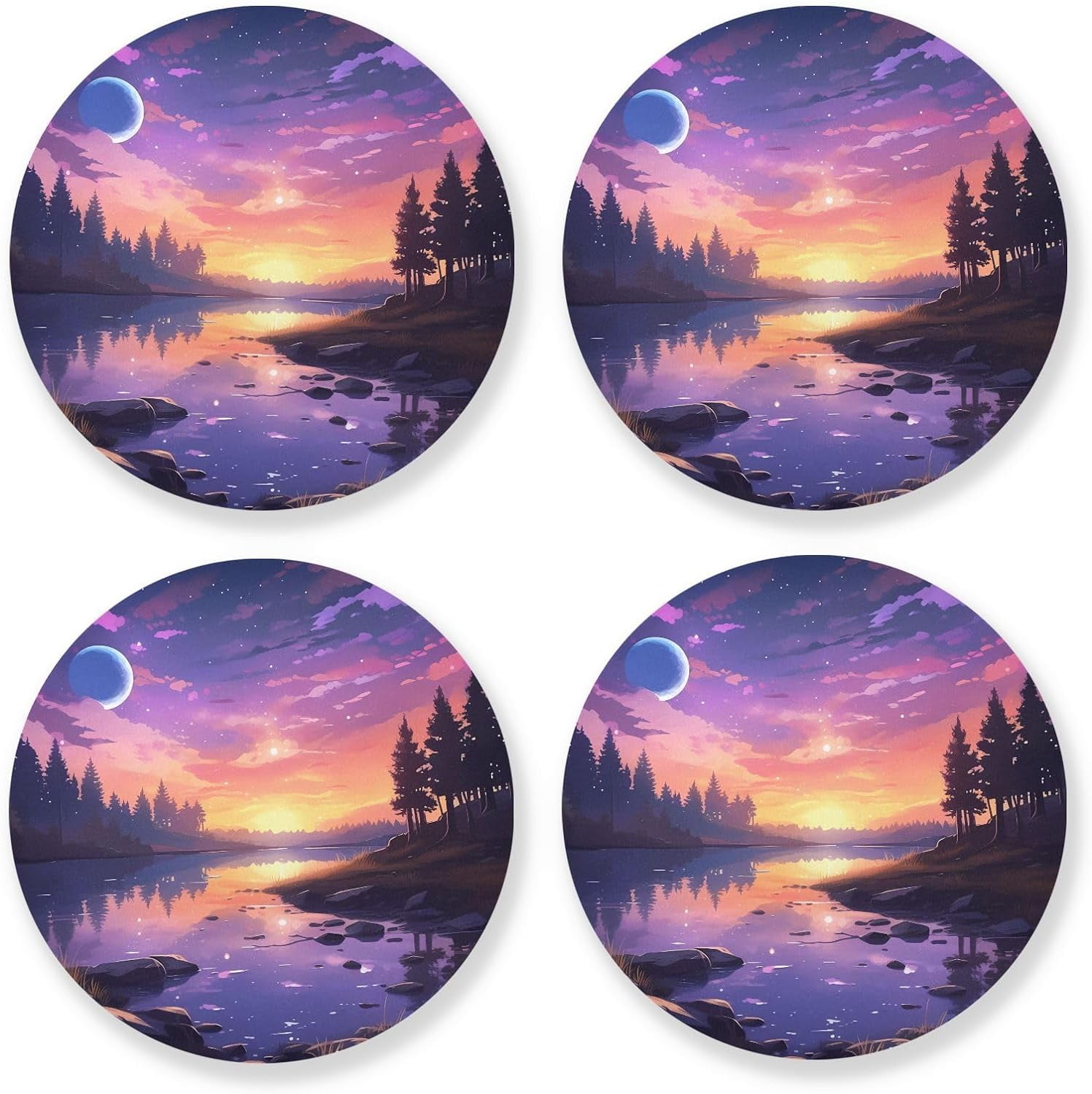 Galaxy Sky Forest Drinks Coasters, Non-Scratch Cork Base Round Cups ...