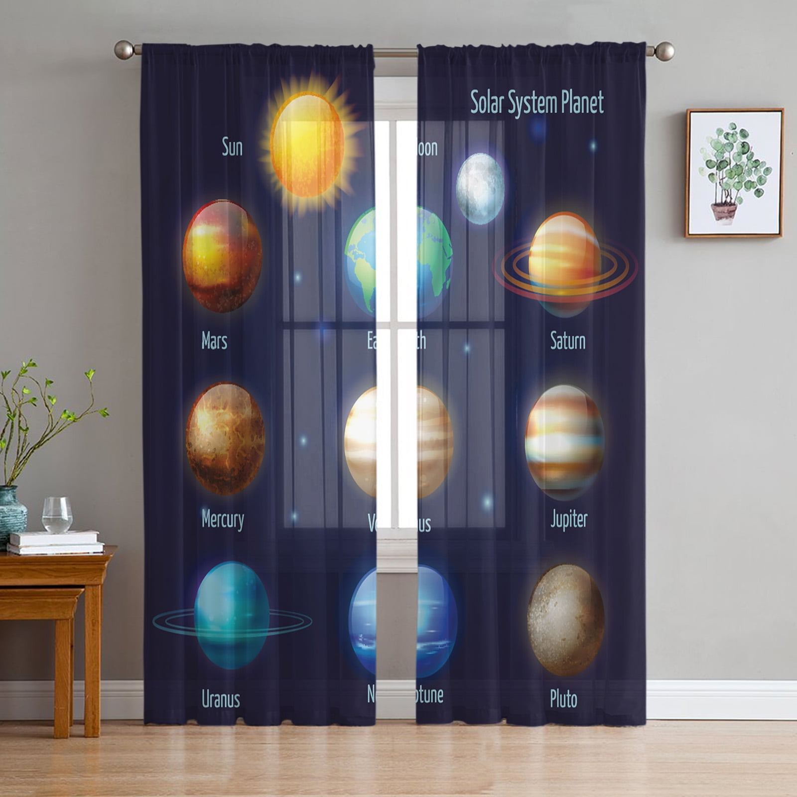 Galaxy Solar System Planet Sheer Curtain for Living Room Bedroom Voile ...