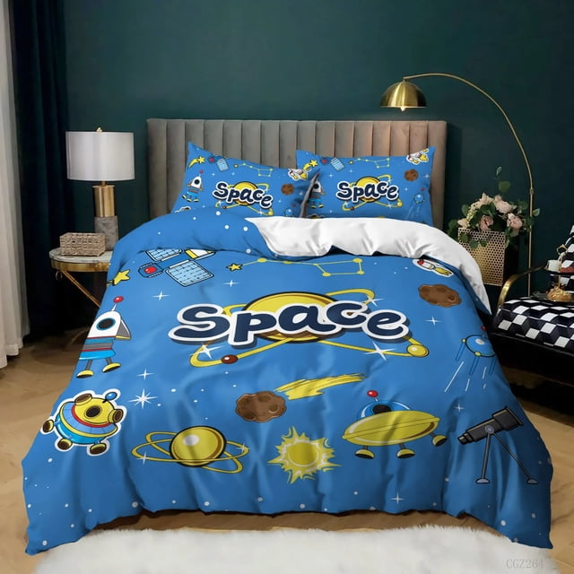 Galaxy Space Bedding Sets Kids FullKing Size Blue Universe Adventure ...