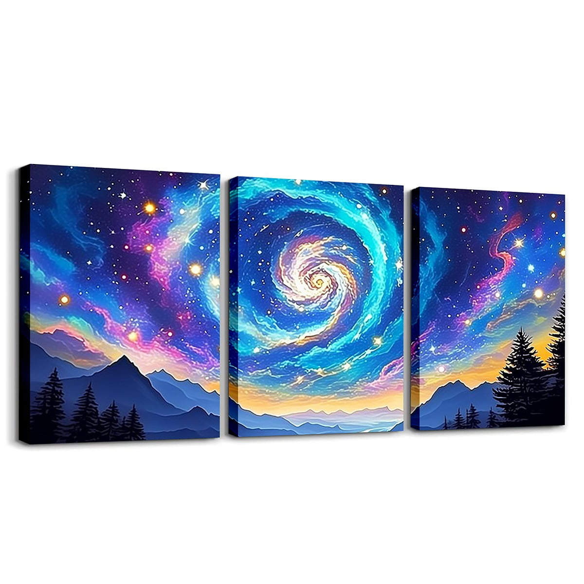 Galaxy Space Canvas Wall Art Set of 3,Colorful Starry Sky Framed Wall ...