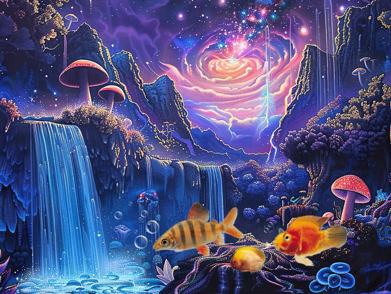 Galaxy Space Planet Aquarium Background, Fantasy Mountain Wave Fish ...