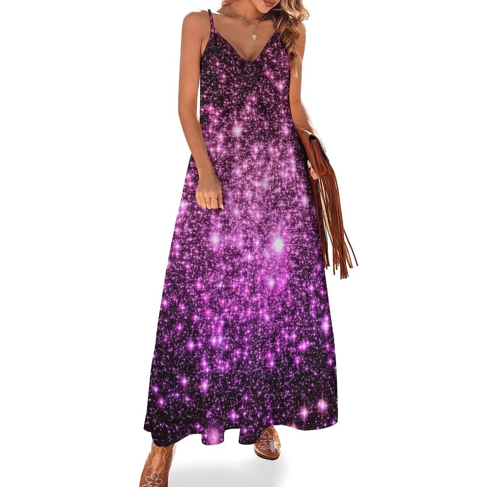 Galaxy Sparkle Stars Pink Purple Ombre Sleeveless Dress Aesthetic ...