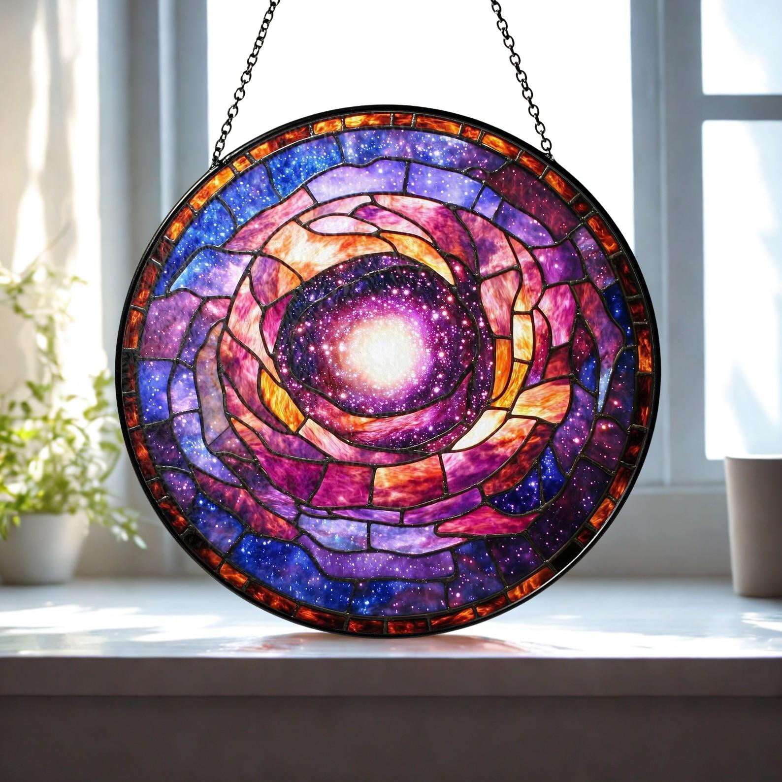 Galaxy Spiral Stained Glass Window Hanging, Cosmic Suncatcher Ornament ...