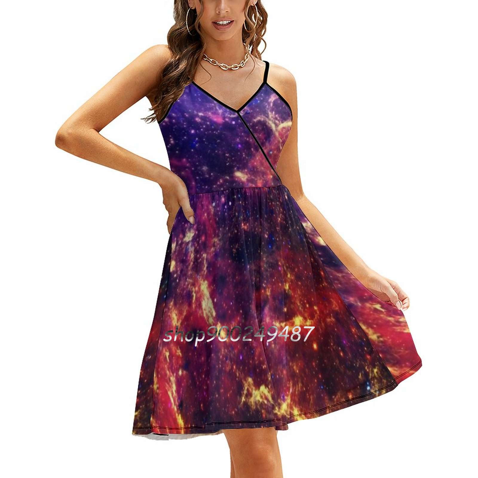 Galaxy Square Neck Dress New Plus Size Elegant Women Waist Tight Dress ...