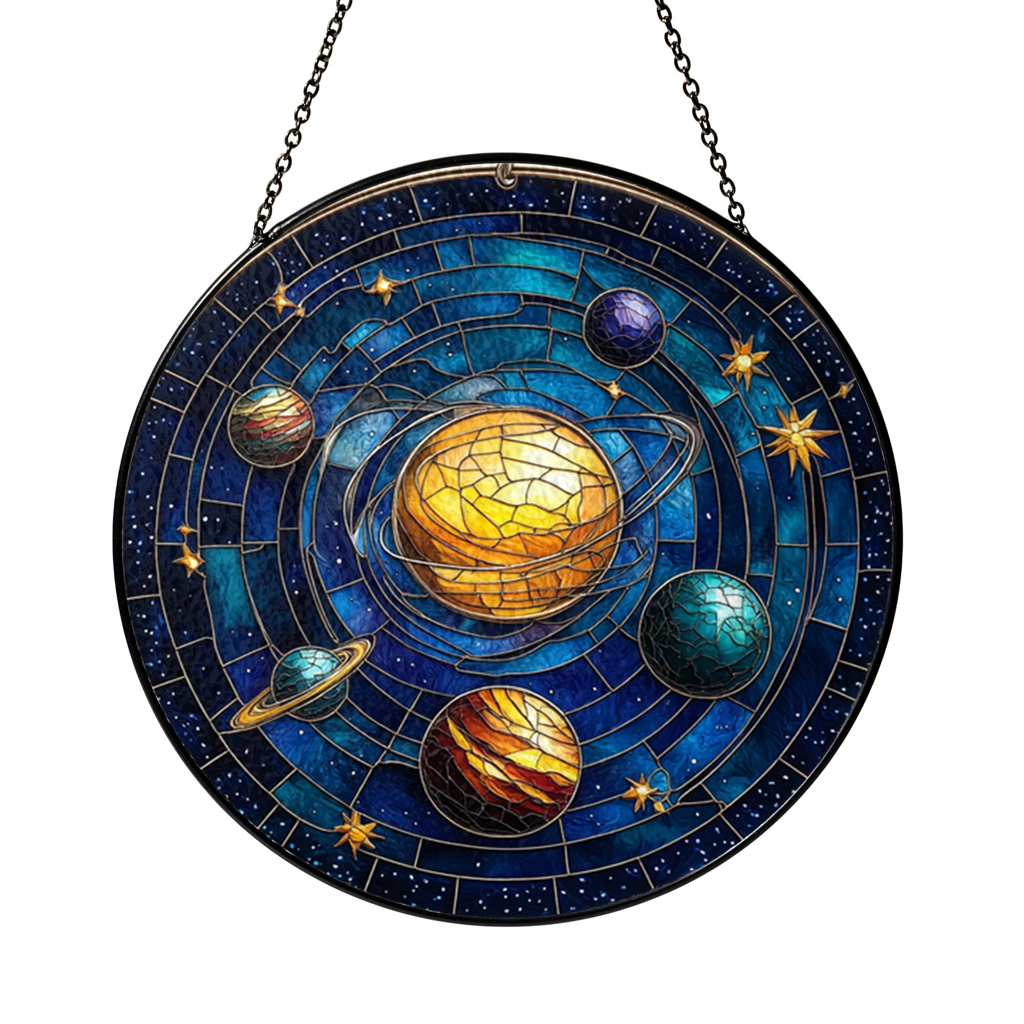 Galaxy Stained Glass Round Suncatcher – Planet Window Hanging, Cosmic ...
