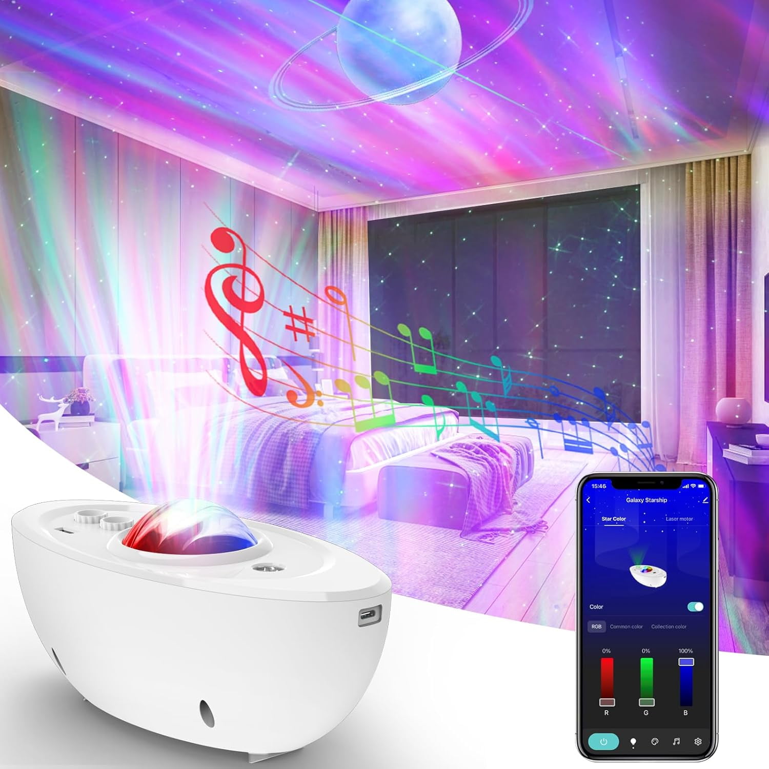 Galaxy Star Laser Projector, Aurora Projector Light with Bluetooth ...