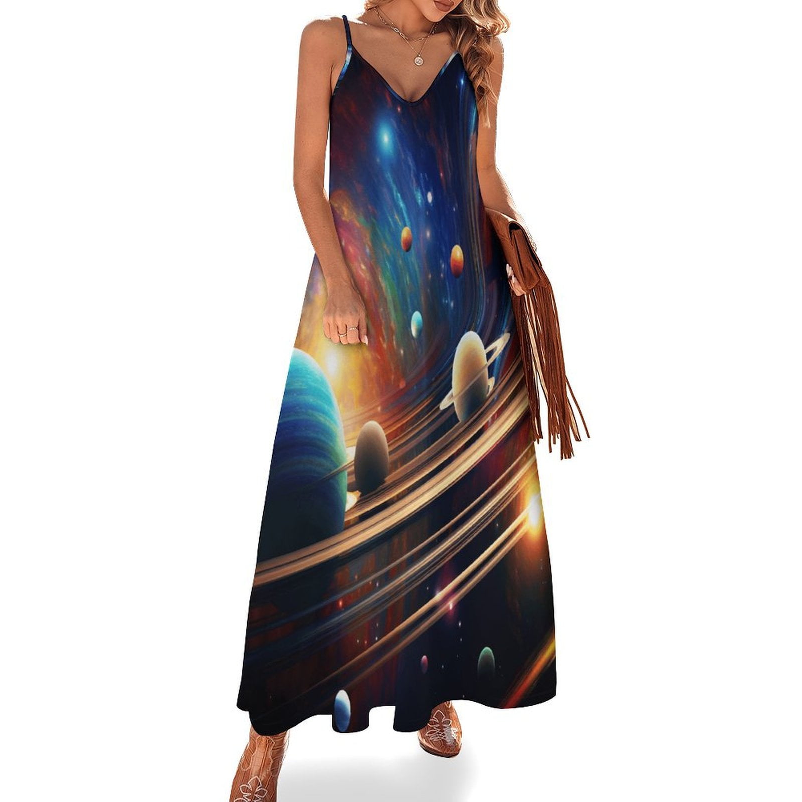 Galaxy Star Outer Space Design Sleeveless Dress Woman Fashion Long ...