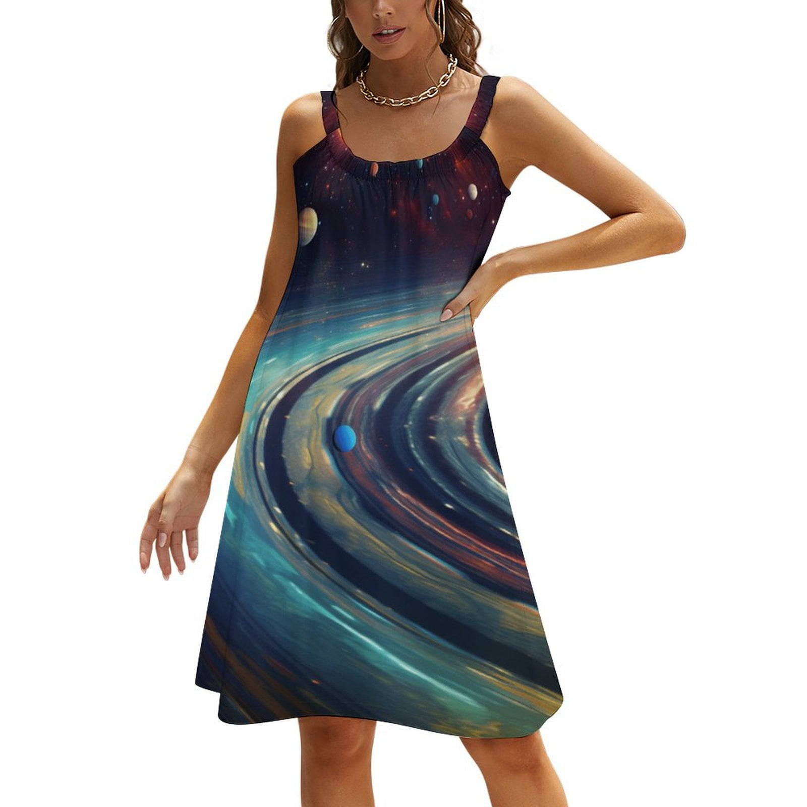 Galaxy Star Outer Space Womens Summer Dresses Casual Sleeveless Tshirt ...