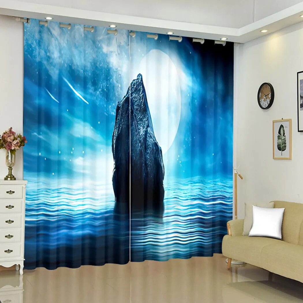 Galaxy Sun Moon Curtain Abstract Landscape Island Polyester Pongee ...