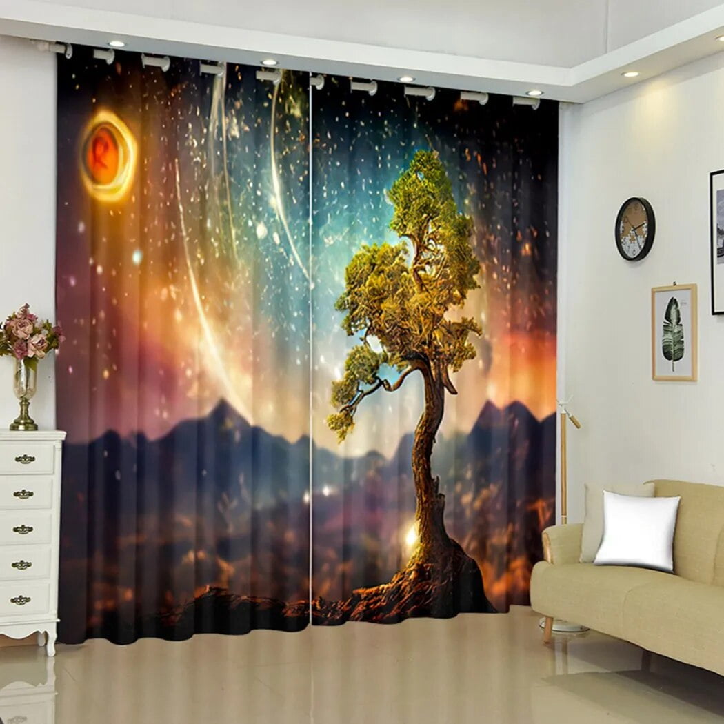 Galaxy Sun Moon Curtain Abstract Landscape Island Polyester Pongee ...