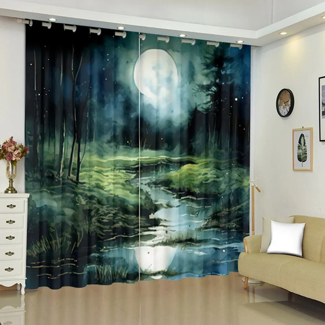 Galaxy Sun Moon Curtain Abstract Landscape Island Polyester Pongee ...