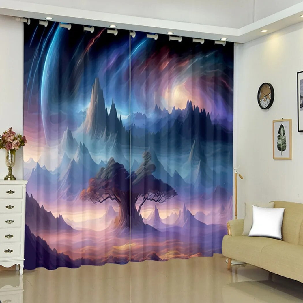 Galaxy Sun Moon Curtain Abstract Landscape Island Polyester Pongee ...