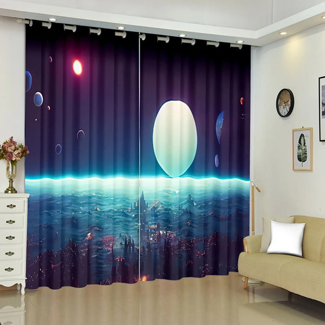 Galaxy Sun Moon Curtain Abstract Landscape Island Polyester Pongee ...